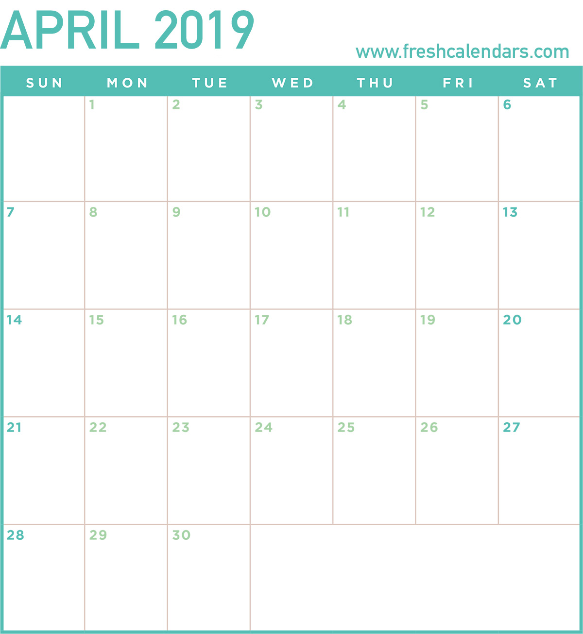 April 2019 Calendar Printable